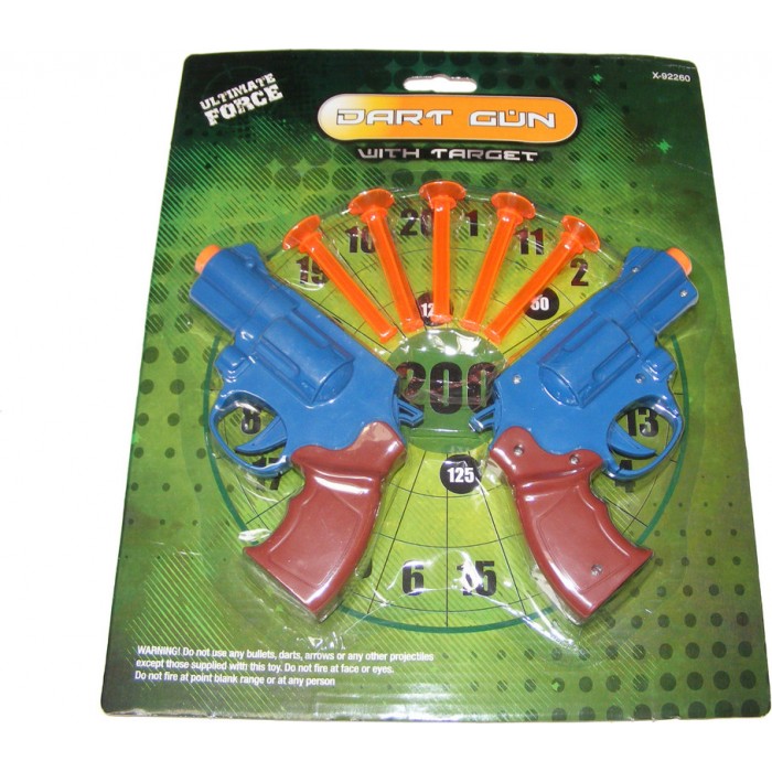 Set of 2 Plastic 14cm Dart Guns with 5 Soft Darts